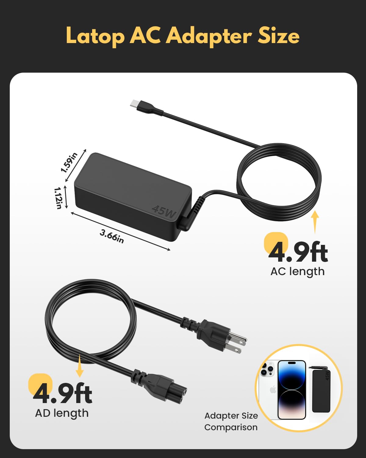 USB C Charger for Nintendo Switch, 45W AC Adapter Cable for Switch Lite/OLED/Steam Deck/TV Dock Mode, Power Supply Cord for Tablets/MacBook Pro/iPad/Laptop 15V 3A Fast Charging