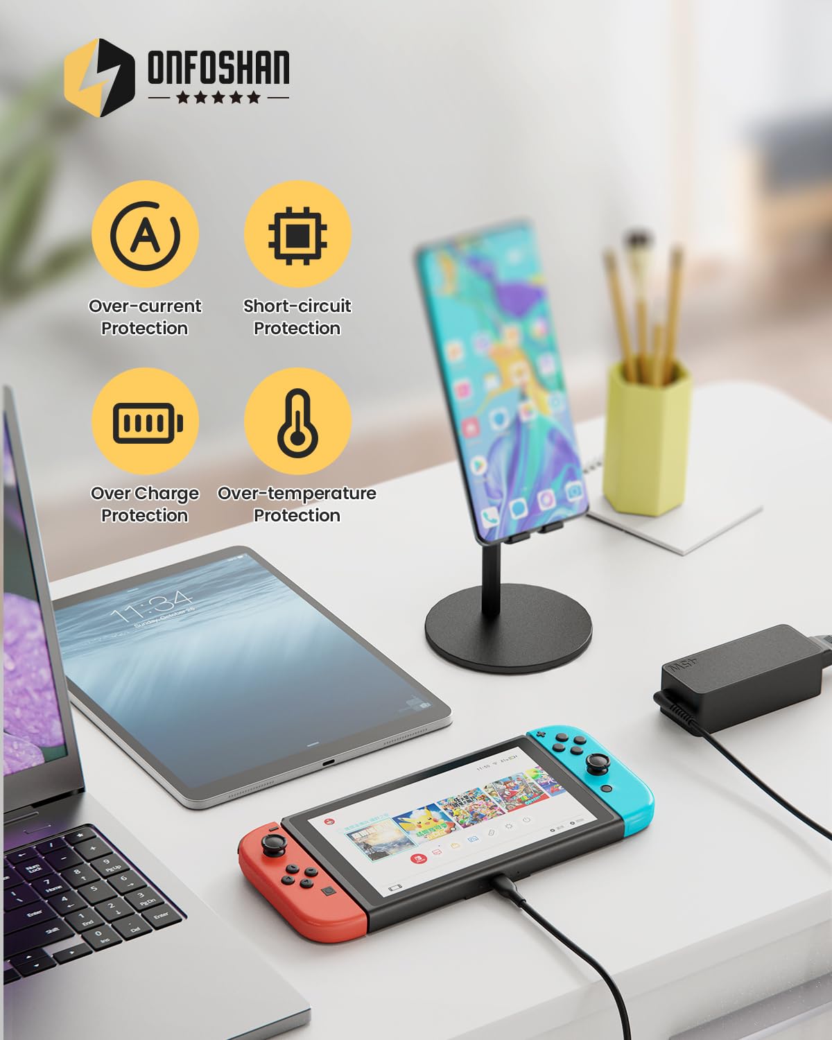 USB C Charger for Nintendo Switch, 45W AC Adapter Cable for Switch Lite/OLED/Steam Deck/TV Dock Mode, Power Supply Cord for Tablets/MacBook Pro/iPad/Laptop 15V 3A Fast Charging