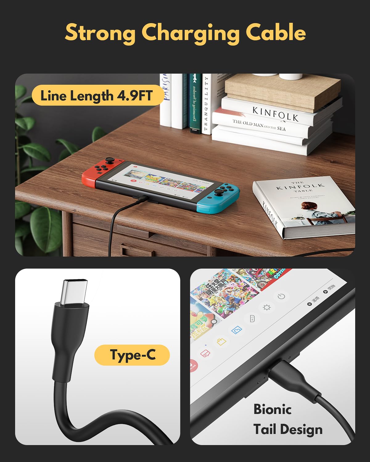 USB C Charger for Nintendo Switch, 45W AC Adapter Cable for Switch Lite/OLED/Steam Deck/TV Dock Mode, Power Supply Cord for Tablets/MacBook Pro/iPad/Laptop 15V 3A Fast Charging