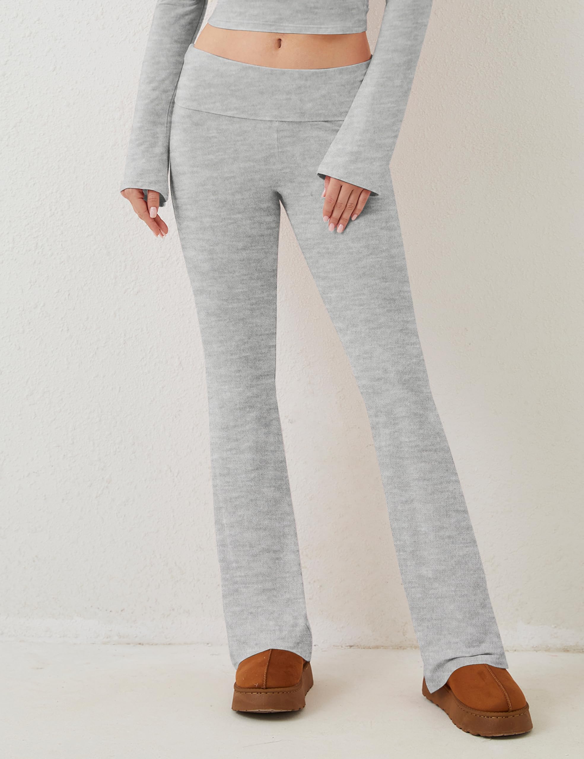 MISSACTIVER Women High Waist Flare Leggings Casual Slim Elastic Wide Leg Pants Tummy Control Workout Yoga Pants(Large, Light Grey)