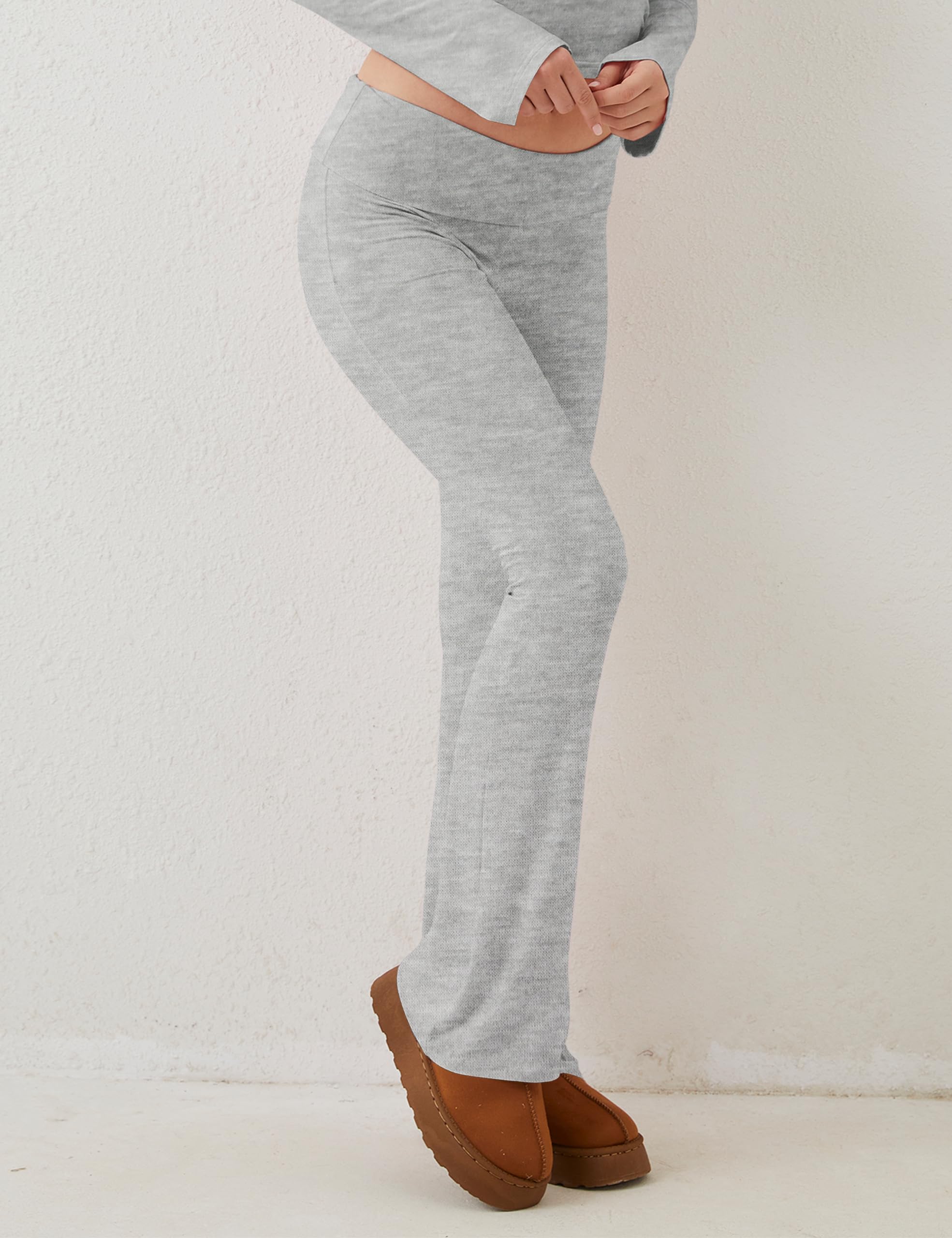 MISSACTIVER Women High Waist Flare Leggings Casual Slim Elastic Wide Leg Pants Tummy Control Workout Yoga Pants(Large, Light Grey)