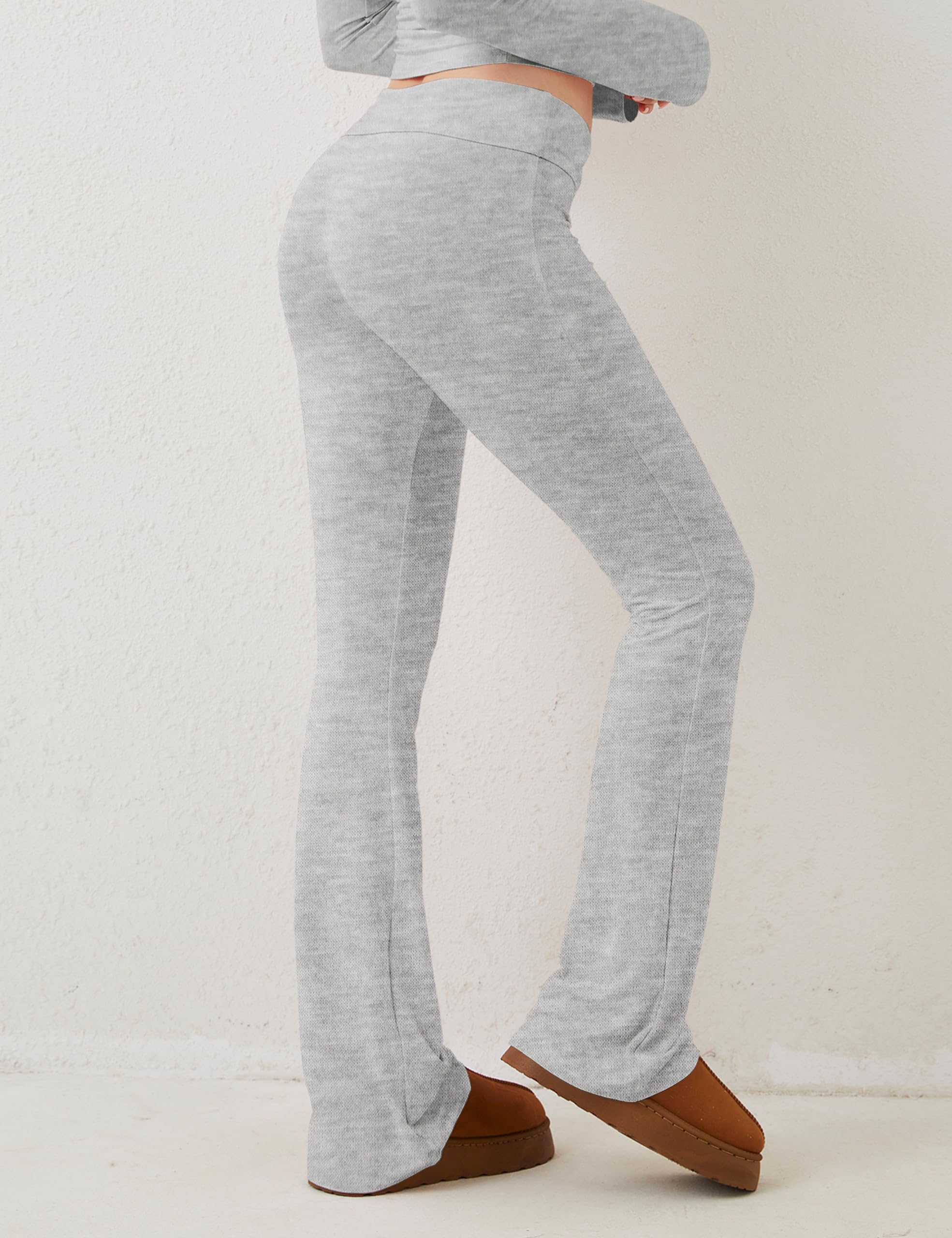 MISSACTIVER Women High Waist Flare Leggings Casual Slim Elastic Wide Leg Pants Tummy Control Workout Yoga Pants(Large, Light Grey)