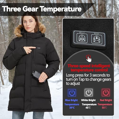 Heated Jackets for Women,Heated Jacket 8 Heating Zones,Long Winter Coats for Women (L)