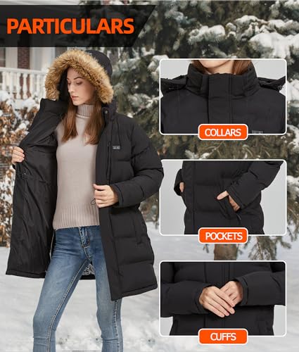 Heated Jackets for Women,Heated Jacket 8 Heating Zones,Long Winter Coats for Women (L)