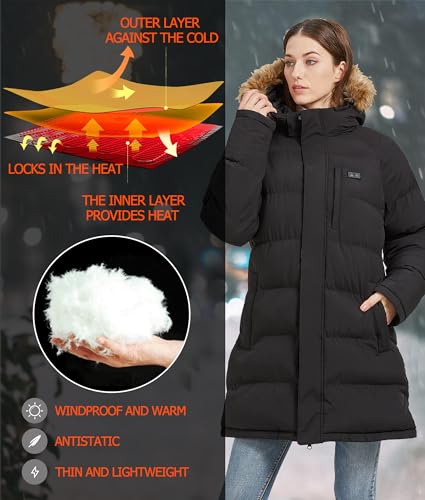 Heated Jackets for Women,Heated Jacket 8 Heating Zones,Long Winter Coats for Women (L)