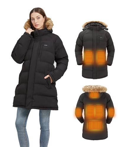 Heated Jackets for Women,Heated Jacket 8 Heating Zones,Long Winter Coats for Women (L)