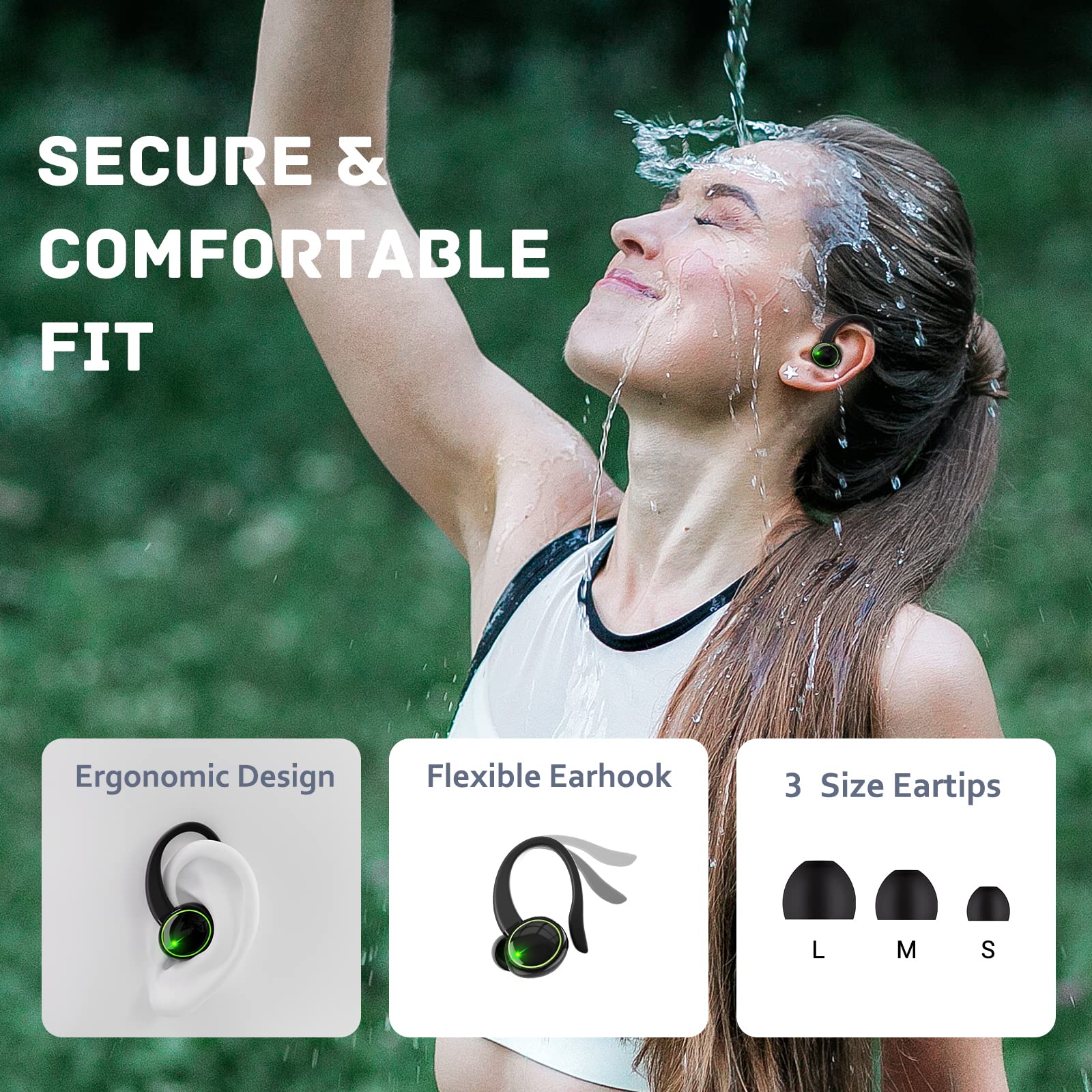 for OnePlus Nord N300 5G Wireless Earbuds Bluetooth Headphones 48hrs Play Back Sport Earphones with LED Display Over-Ear Buds with Earhooks Built-in Mic - Black