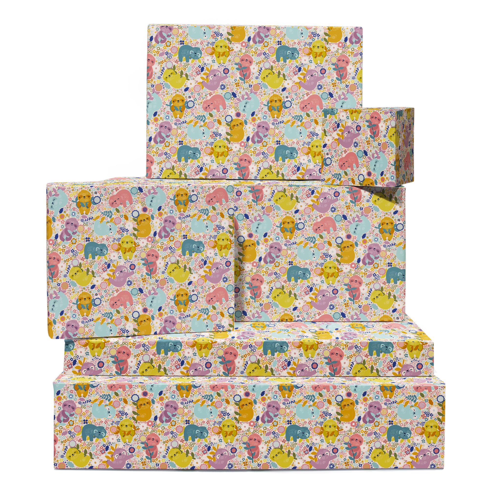 CENTRAL 23 Sloth Wrapping Paper Birthday - 6 Sheets of Animal Gift Wrap for Girls - New Baby - Floral - For Baby Shower Easter Baptism - Recyclable