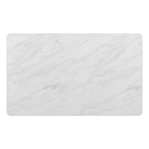 KoiHome 6-Piece Marble Veneer 4 Flannelette Upholstered Chairs & Bench with Cushion, East-West Furniture Dining Room Restaurant Table Set, Set of 6 (White+Gray)