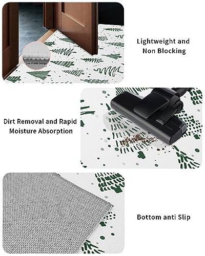 Entryway Door Mat, Non Slip Floor Mats Low-Profile Small Bathroom Kitchen Rugs, Christmas Green Xmas Tree Texture Absorbent Front Indoor/Outdoor Doormat - Easy to Clean Doormats