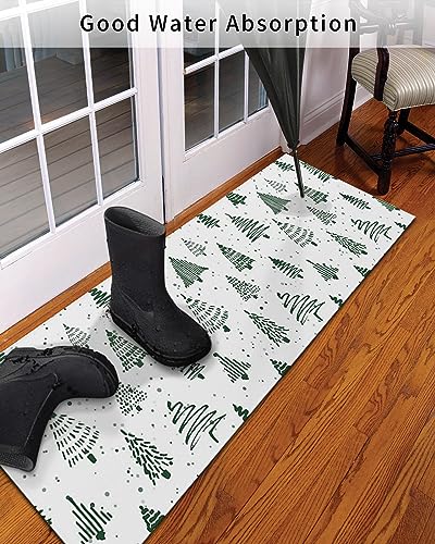 Entryway Door Mat, Non Slip Floor Mats Low-Profile Small Bathroom Kitchen Rugs, Christmas Green Xmas Tree Texture Absorbent Front Indoor/Outdoor Doormat - Easy to Clean Doormats