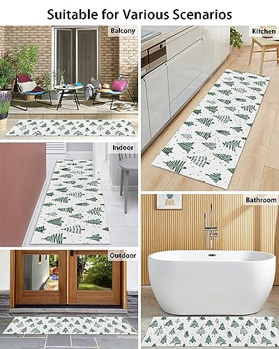 Entryway Door Mat, Non Slip Floor Mats Low-Profile Small Bathroom Kitchen Rugs, Christmas Green Xmas Tree Texture Absorbent Front Indoor/Outdoor Doormat - Easy to Clean Doormats