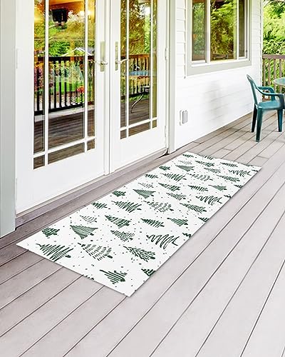 Entryway Door Mat, Non Slip Floor Mats Low-Profile Small Bathroom Kitchen Rugs, Christmas Green Xmas Tree Texture Absorbent Front Indoor/Outdoor Doormat - Easy to Clean Doormats