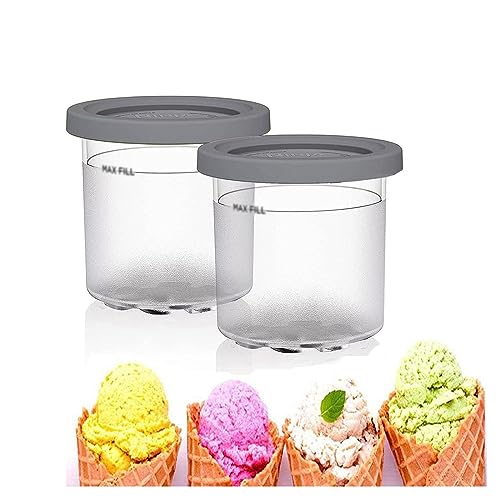 EVANEM 2/4/6PCS Creami Pint Containers, for Ninja Pints,16 OZ Pint Frozen Dessert Containers Bpa-Free,Dishwasher Safe for NC301 NC300 NC299AM Series Ice Cream Maker,Gray-4PCS