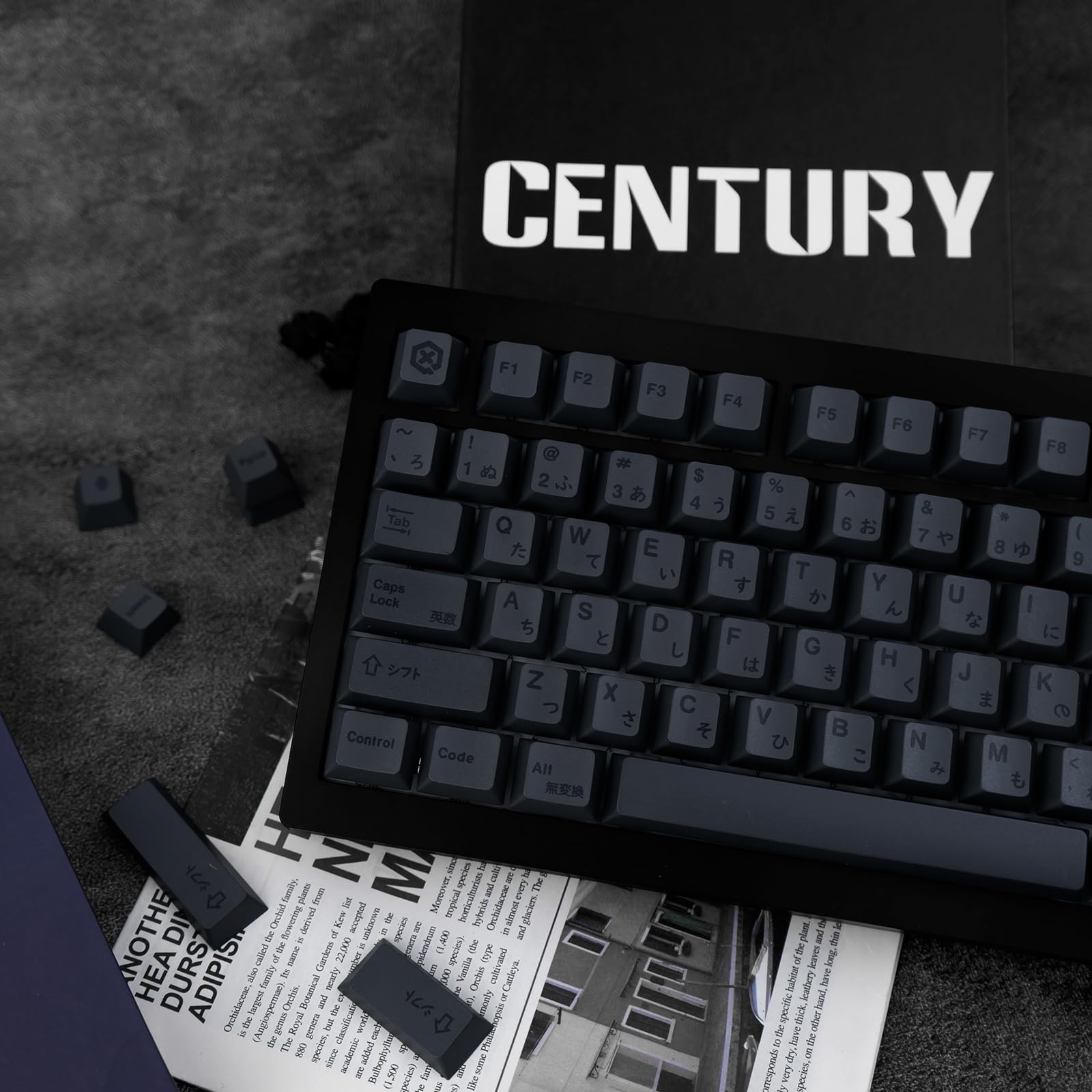 JOLINTAL 143 Keys Grey on Black Keycaps Set, Japanese Keycaps Custom Keycaps Black on Grey Keycaps, PBT Cherry Profile Keycaps for Mechanical Keyboard
