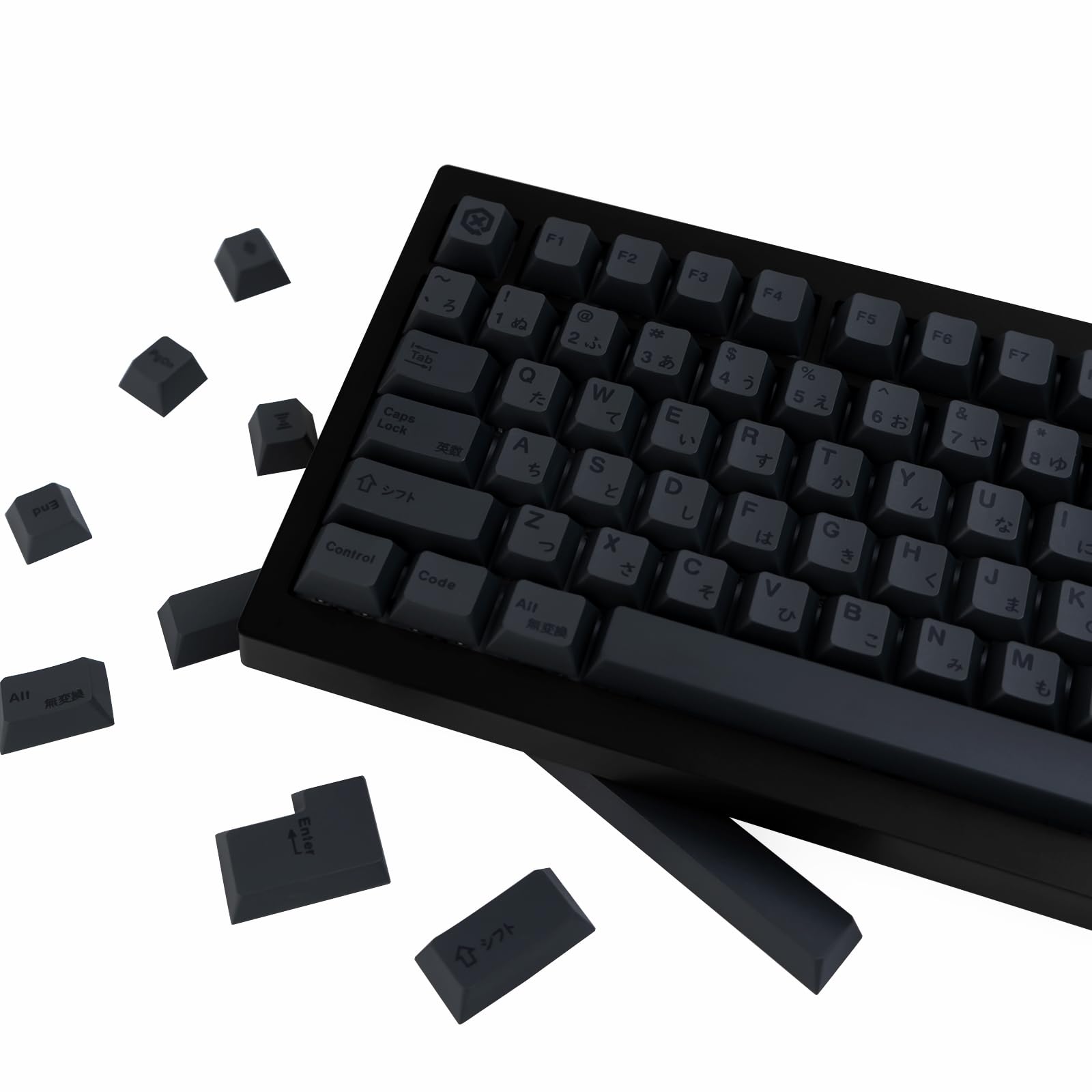 JOLINTAL 143 Keys Grey on Black Keycaps Set, Japanese Keycaps Custom Keycaps Black on Grey Keycaps, PBT Cherry Profile Keycaps for Mechanical Keyboard