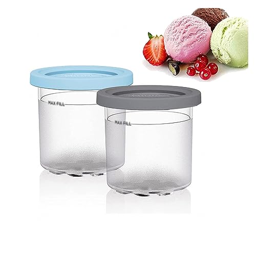 EVANEM 2/4/6PCS Creami Pint Containers, for Ninja Creami Pints Lids,16 OZ Creami Pint Airtight,Reusable for NC301 NC300 NC299AM Series Ice Cream Maker,Gray+Blue-4PCS