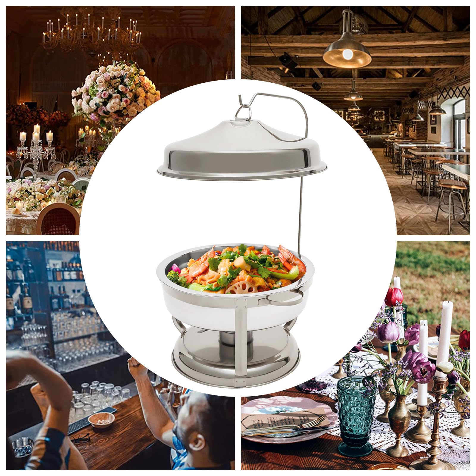 9L Chafing Dish Buffet Set, Round Food Pan, Buffet Servers and Warmers Disposable, Stainless Steel Chafing Dishes with Top Lid