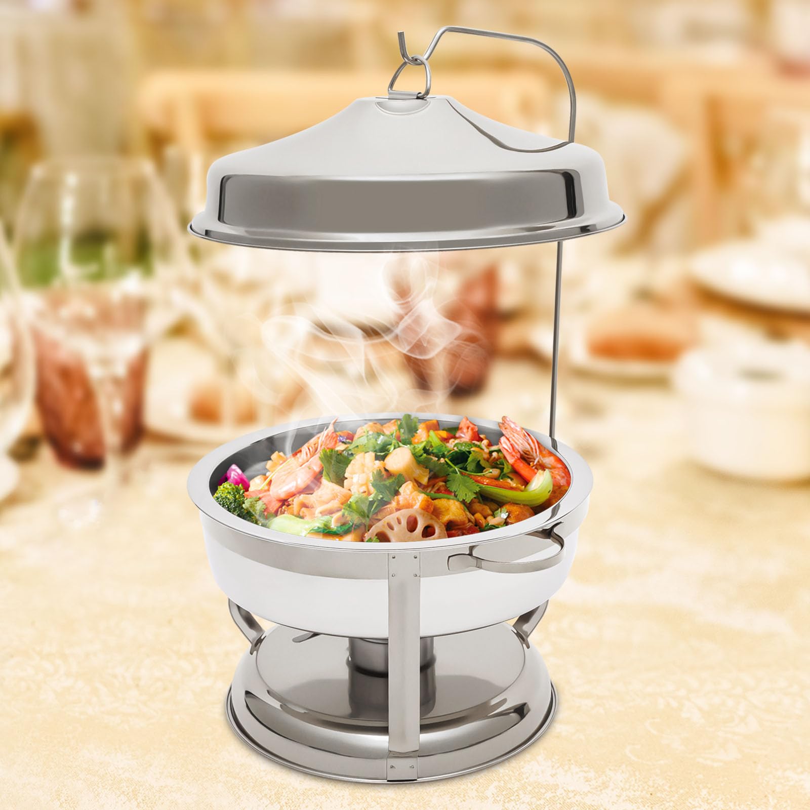 9L Chafing Dish Buffet Set, Round Food Pan, Buffet Servers and Warmers Disposable, Stainless Steel Chafing Dishes with Top Lid