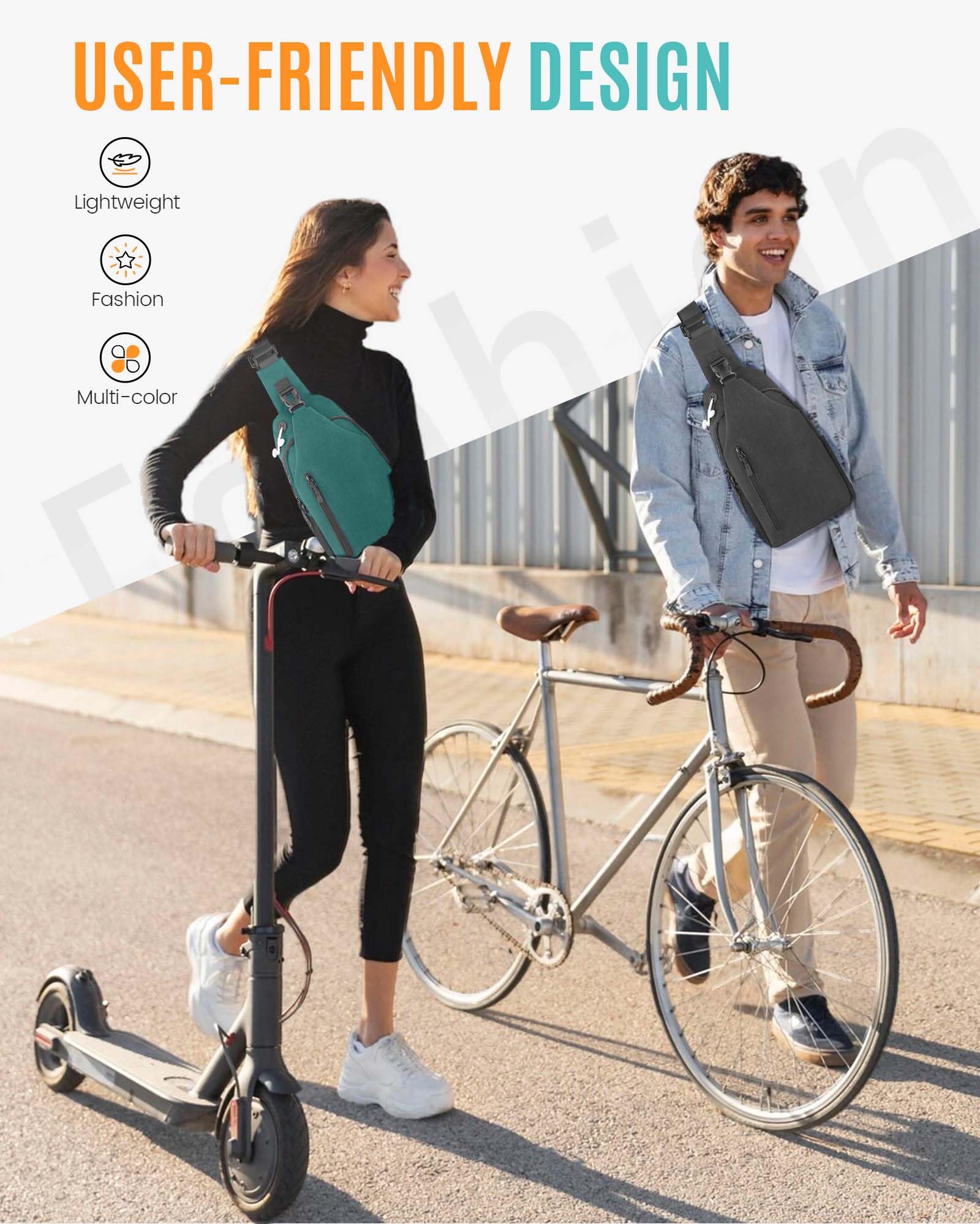 Crossbody Sling Bag for Women & Men, Waterproof Sling Backpack with USB Charging Port, Lightweight Shoulder Chest Bag for Hiking, Travel (Black)