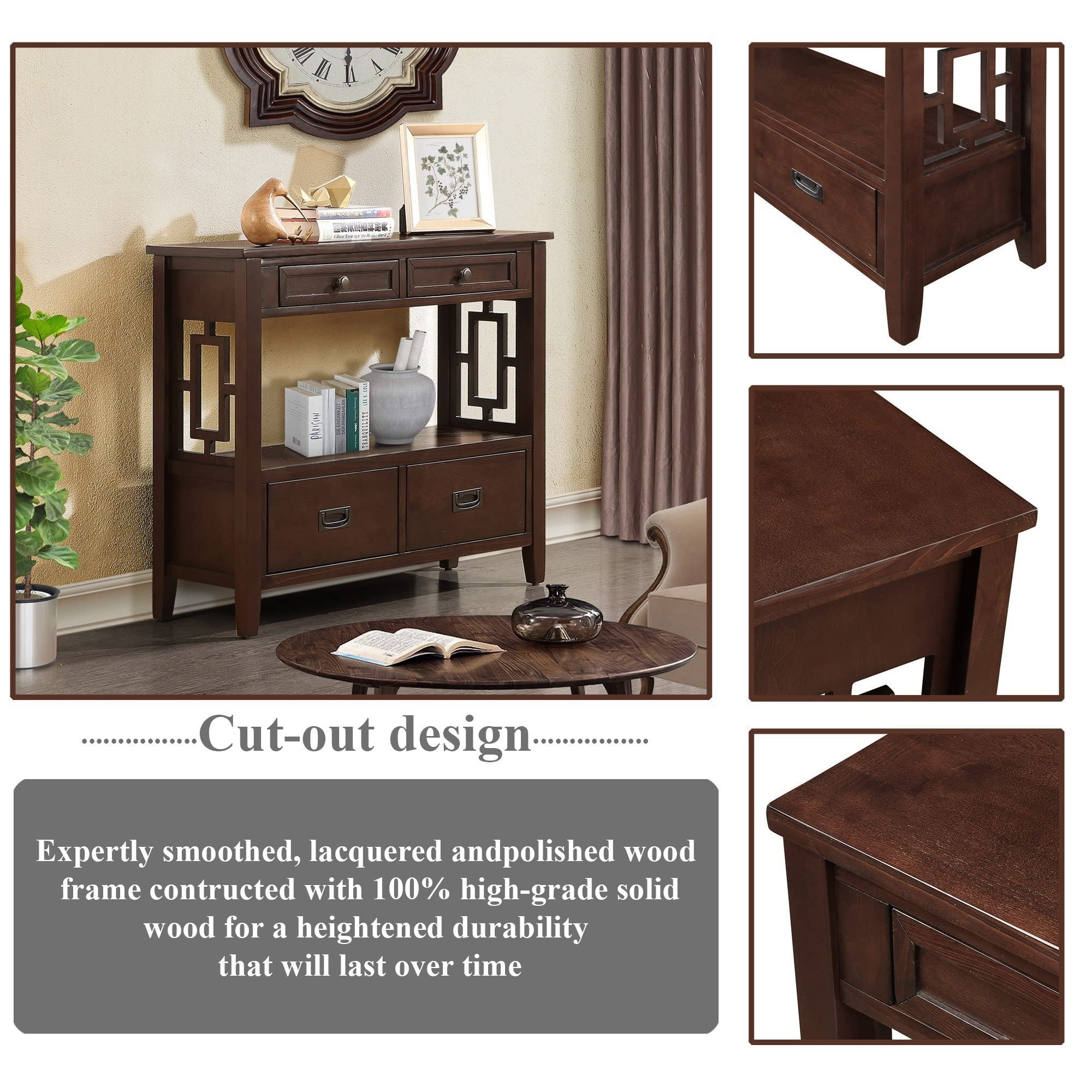 FRITHJILL 36in Wood Console Table, Modern Entry Sofa Table with Drawers and Open Storage Shelf (Espresso)