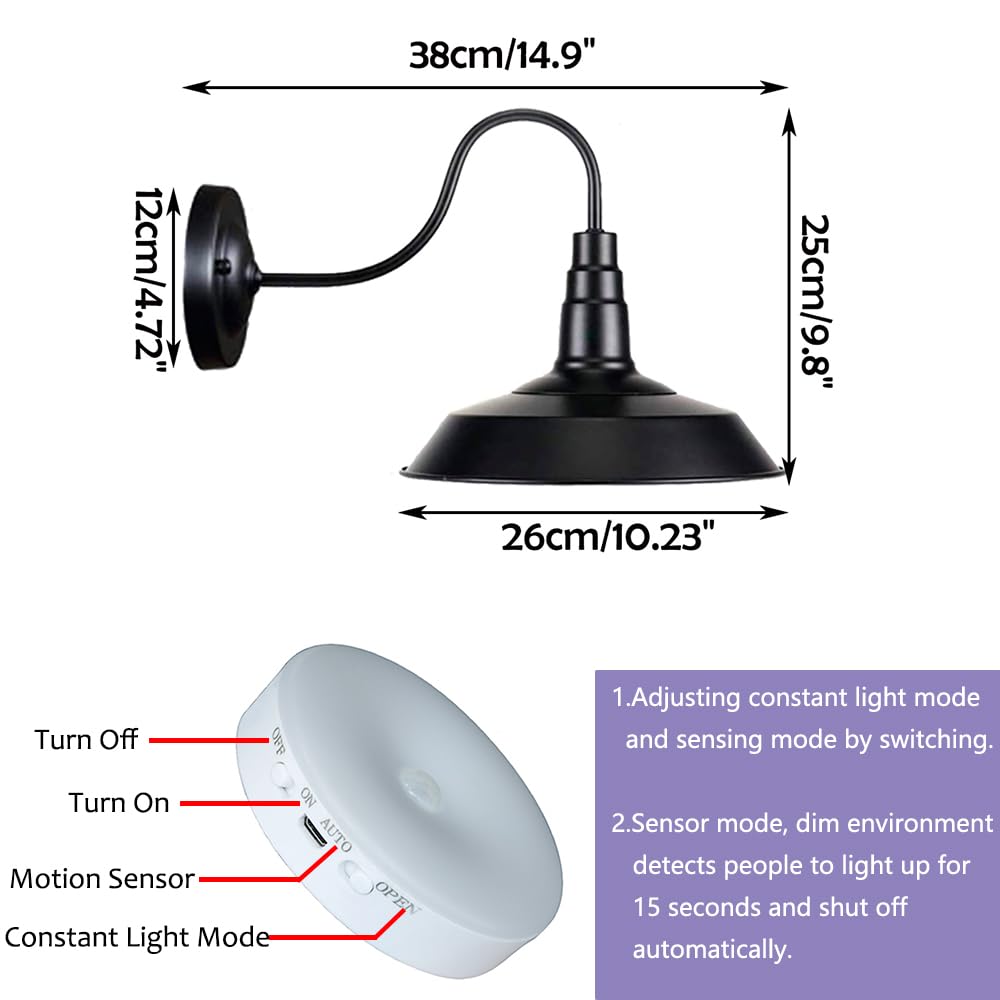 KAYYELAMP 1-Light Motion Sensor Rechargeable Battery LED Bulb Wireless Gooseneck Stem Vintage Design Wall Sconce for Entrance Terrace Bathroom Loft Stairways