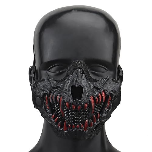 Anyoupin Airsoft Half Face Skull Mask Tactical Fangs Face Protective Mesh Mask for Halloween Paintball CS Games