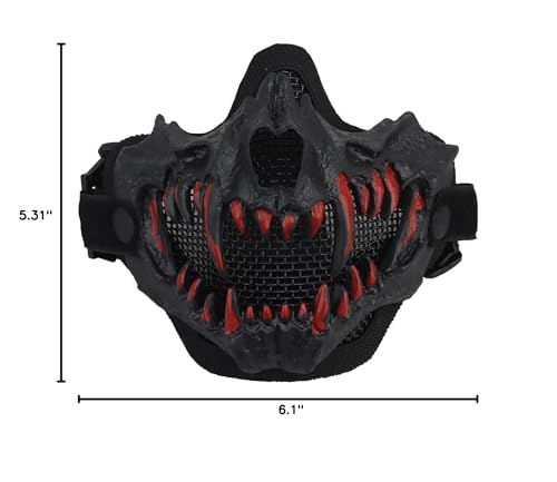 Anyoupin Airsoft Half Face Skull Mask Tactical Fangs Face Protective Mesh Mask for Halloween Paintball CS Games