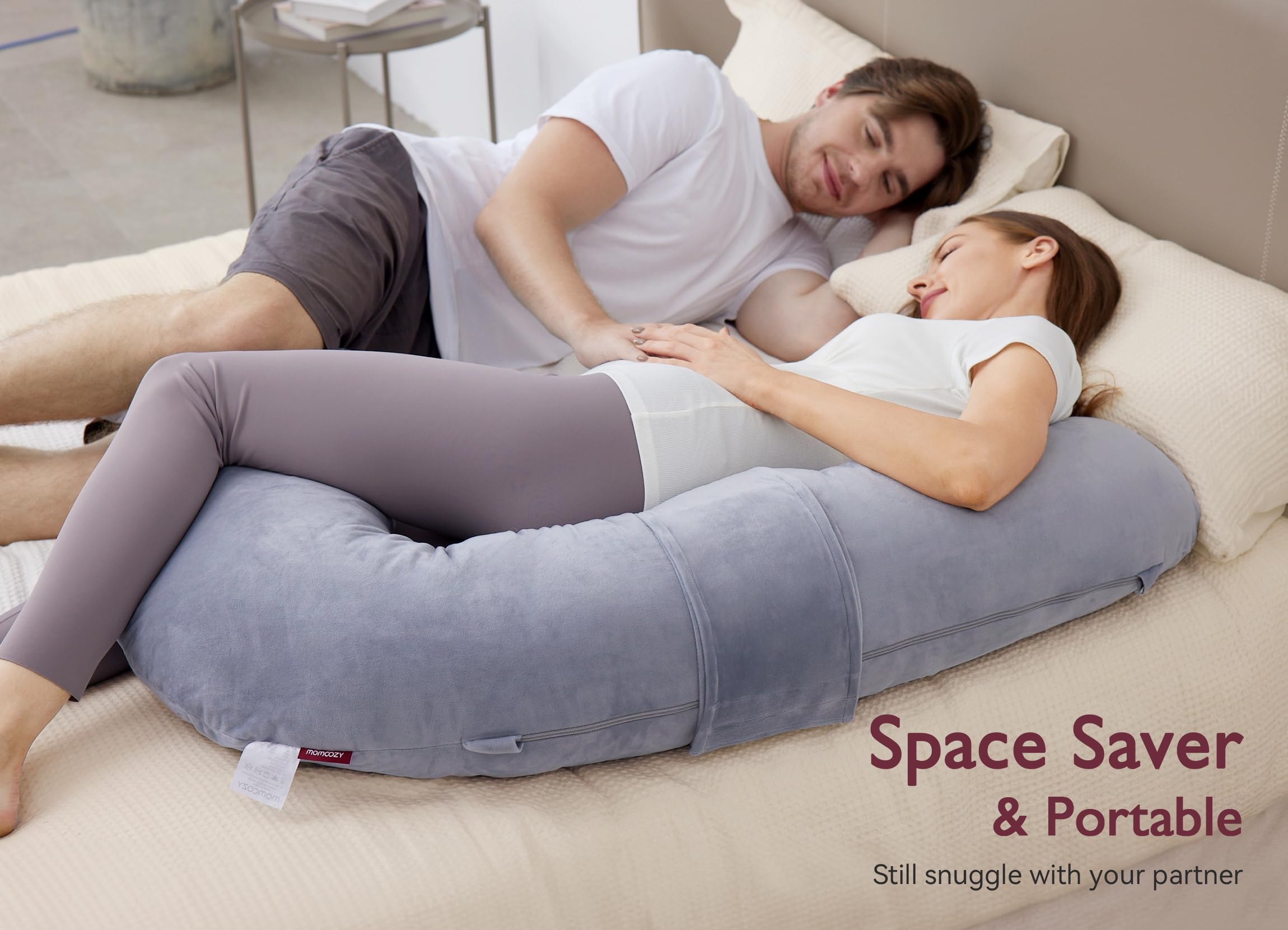 Momcozy Pregnancy Pillow, Original F Shaped Maternity Pillow for Pregnant Women with Adjustable Wedge Pillow, Full Body Support Pregnancy Pillows for Side Sleeping with Velvet Cover, Grey