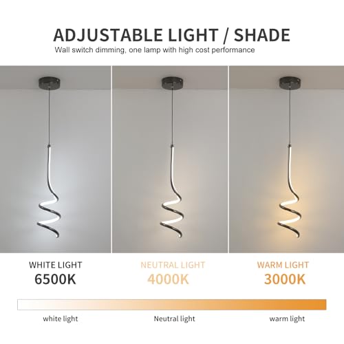 Jaycomey 2Pack Modern Spiral Led Pendant Light Fixture, 24W Cool White Warm Light Minimalist Integrated LED Hanging Lamp, Adjustable Island Light for Living Room Bedroom Bar Kitchen Sink, Black
