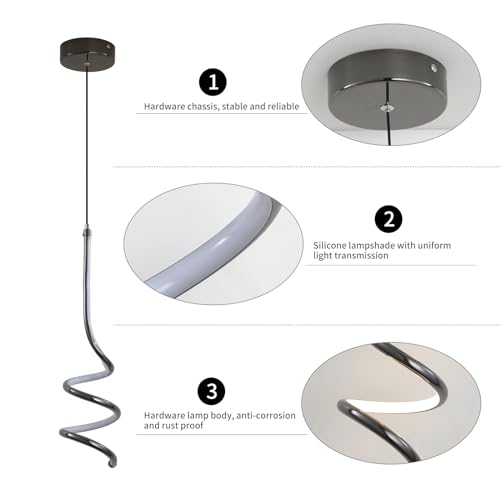 Jaycomey 2Pack Modern Spiral Led Pendant Light Fixture, 24W Cool White Warm Light Minimalist Integrated LED Hanging Lamp, Adjustable Island Light for Living Room Bedroom Bar Kitchen Sink, Black