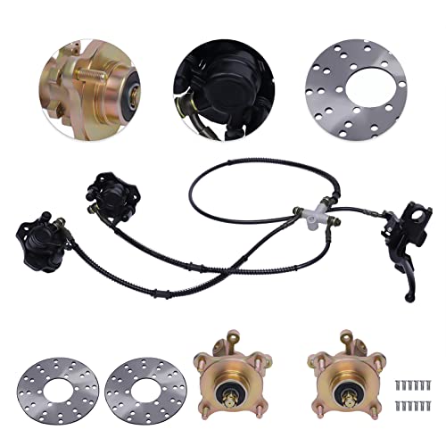 Go Kart Front Steering Conversion Kit Rear Axle Assembly Kit, ATV UTV Quad Gear Rack Joint Tie Rod & Wheel Assembly Knuckle Spindle Wheel Hub Kit (125-250CC ATV Front Steering)