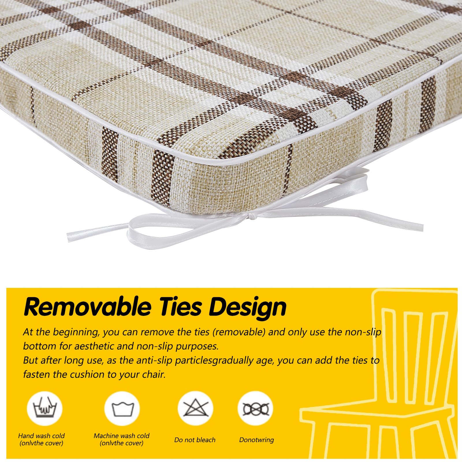 Maphissus 6 Set Memory Foam Kitchen Chair Pad Non Slip 16x16 Dining Seat Cushion with Ties Beige