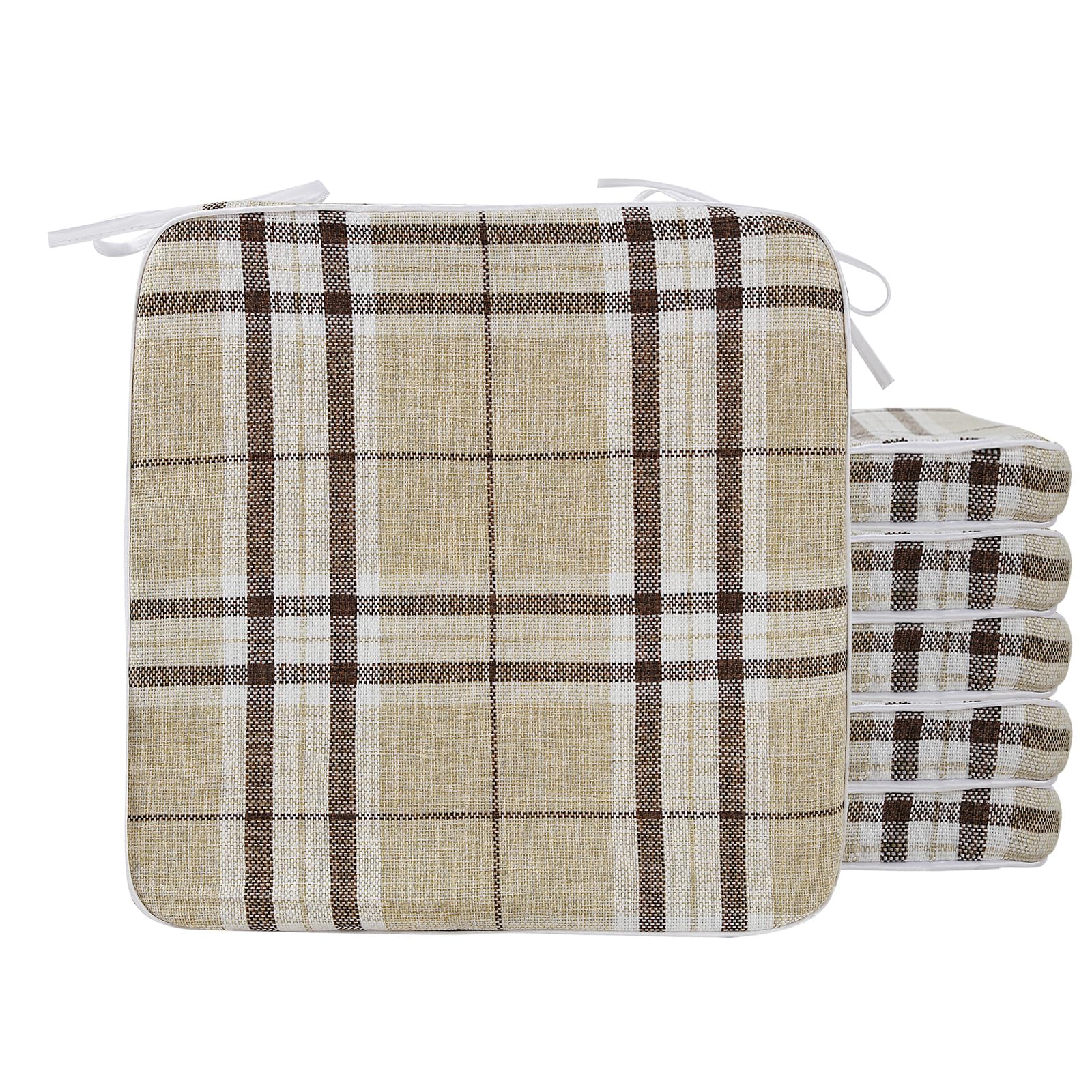 Maphissus 6 Set Memory Foam Kitchen Chair Pad Non Slip 16x16 Dining Seat Cushion with Ties Beige