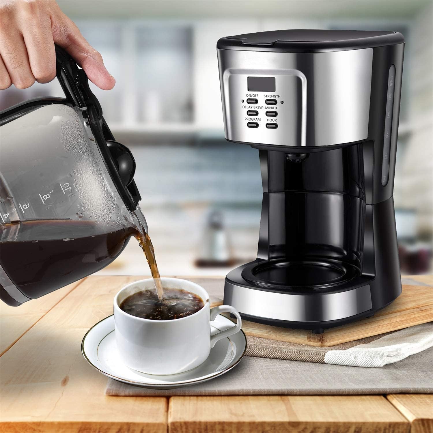 12-Cup Drip Coffee Maker,Auto-Shutoff Coffee Machine for Home, Programmable Coffee Maker 24 Hours, Reusable Filter Coffee Maker, Automatic Timer Coffee Maker