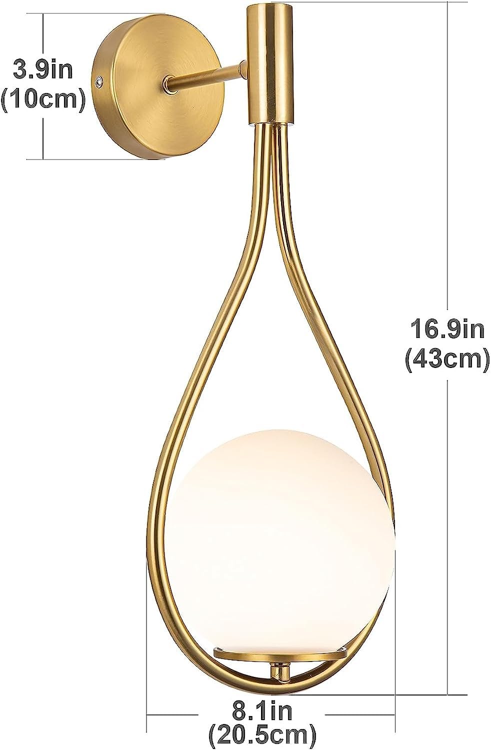 jengush Pack Wall Sconces/Wall Lights, Not Hardwired Brass Gold -White Glass Globe Wall Lamps, Wireless Light Fixture for Bedroom, Living Room, Bathroom, Hallway (GD)