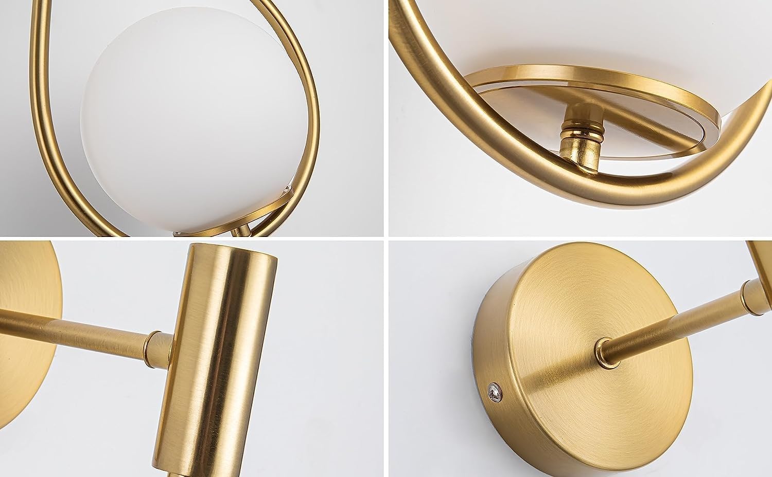 jengush Pack Wall Sconces/Wall Lights, Not Hardwired Brass Gold -White Glass Globe Wall Lamps, Wireless Light Fixture for Bedroom, Living Room, Bathroom, Hallway (GD)