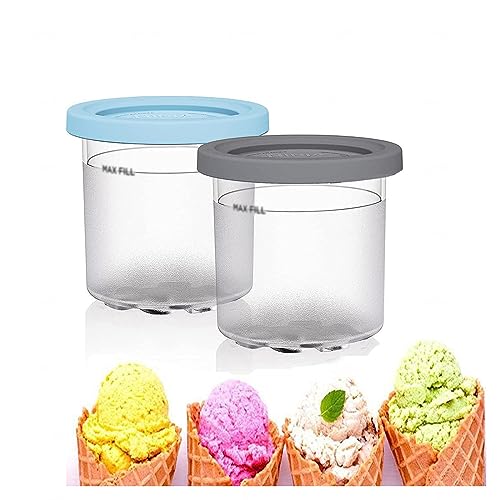 EVANEM 2/4/6PCS Creami Deluxe Pints, for Ninja Creami Pints Lids,16 OZ Creami Pint Containers Dishwasher Safe,Leak Proof Compatible with NC299AMZ,NC300s Series Ice Cream Makers,Gray+Blue-6PCS