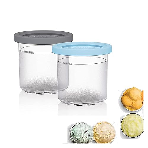 EVANEM 2/4/6PCS Creami Deluxe Pints, for Creami Ninja Ice Cream Pint Containers,16 OZ Creami Pint Airtight,Reusable Compatible NC301 NC300 NC299AMZ Series Ice Cream Maker,Gray+Blue-2PCS