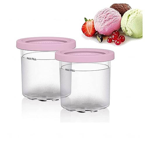 EVANEM 2/4/6PCS Creami Pints, for Creami Ninja Ice Cream,16 OZ Pint Frozen Dessert Containers Reusable,Leaf-Proof Compatible NC301 NC300 NC299AMZ Series Ice Cream Maker,Pink-6PCS