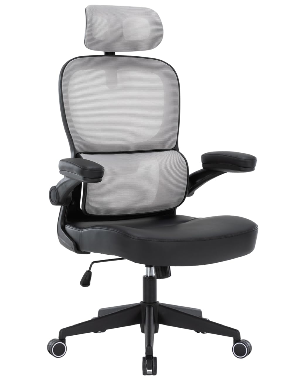 Ergonomic Mesh Office Chair High Back Desk Chair for Big and Tall People Adjustable Headrest with 2D Armrest Lumbar Support and PU Wheels Swivel Tilt Function Black (Black/Grey with Nylon Base)