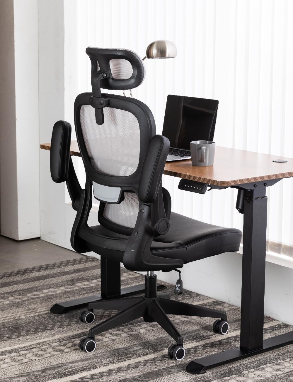 Ergonomic Mesh Office Chair High Back Desk Chair for Big and Tall People Adjustable Headrest with 2D Armrest Lumbar Support and PU Wheels Swivel Tilt Function Black (Black/Grey with Nylon Base)