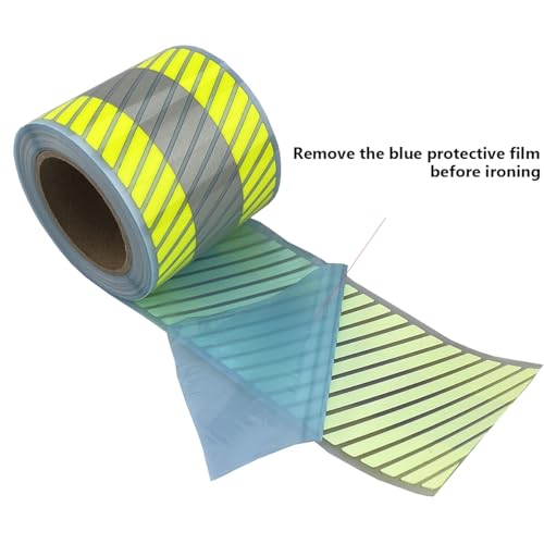 NOZUONO High Visibility Reflective Heat Transfer Vinyl Iron On Tape for Clothing 2in x 5yd (Fluorescent Yellow Striped)