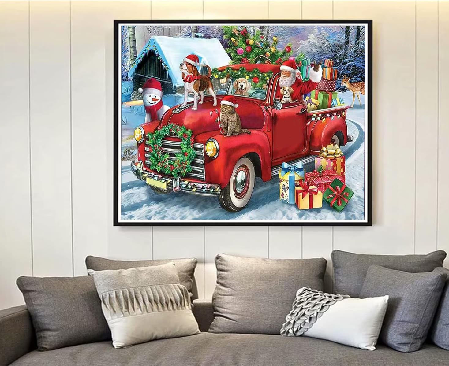 Yonmlenm Christmas Red Truck Diamond Painting Kits-DIY Santa Claus Express Full Circle Diamond Dot Diamond Art Kits, Suitable for Gift Home Wall Decoration (12X16Inch)