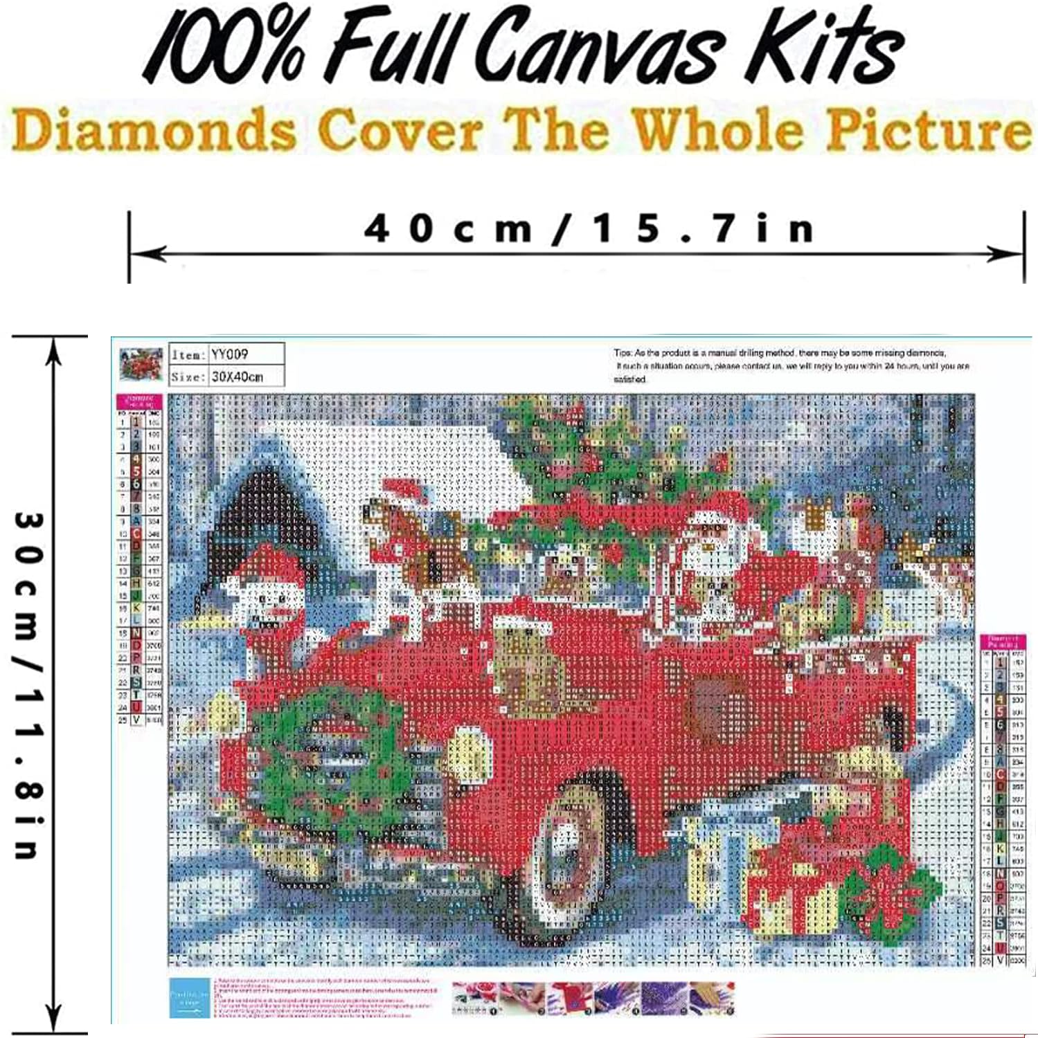 Yonmlenm Christmas Red Truck Diamond Painting Kits-DIY Santa Claus Express Full Circle Diamond Dot Diamond Art Kits, Suitable for Gift Home Wall Decoration (12X16Inch)