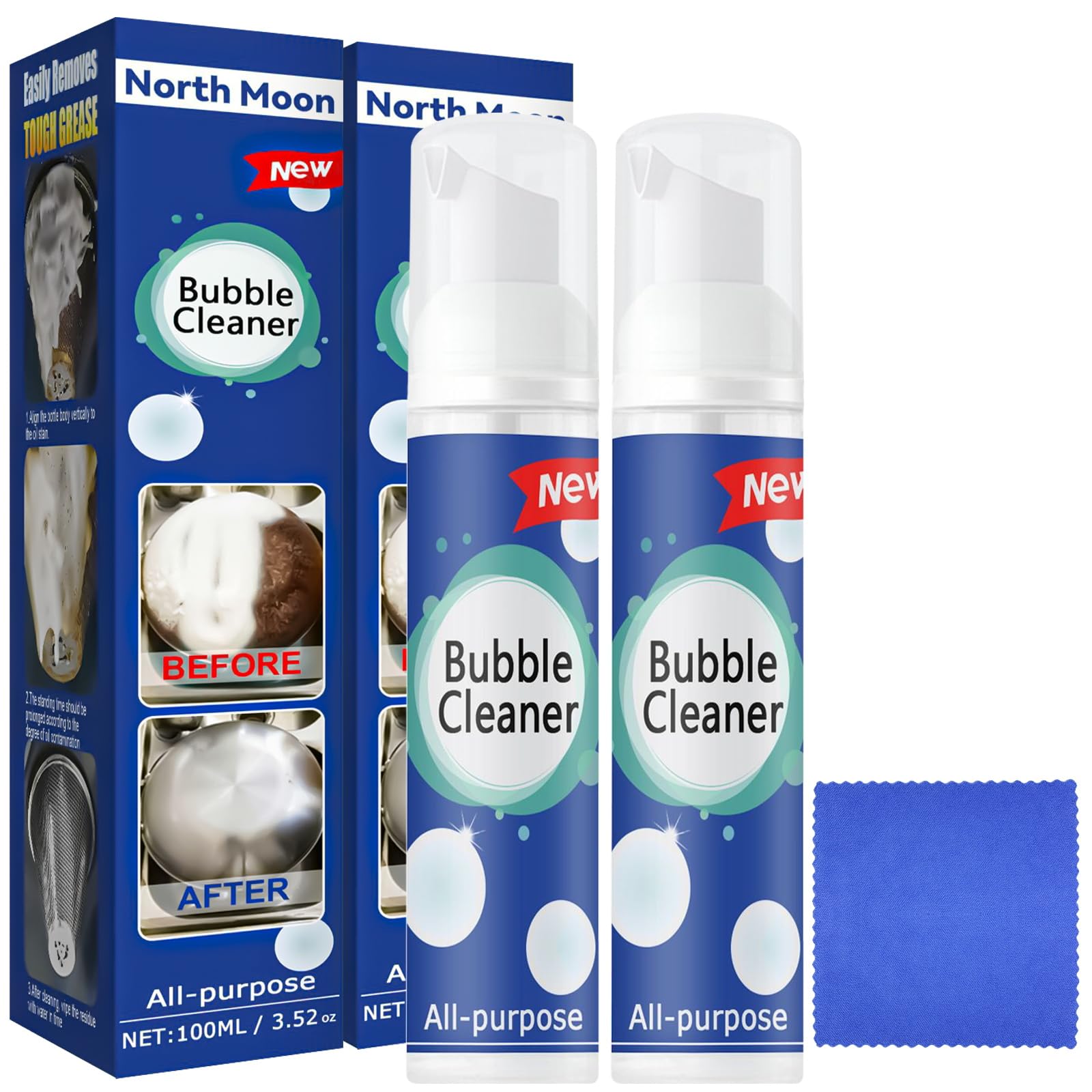 LINIREAU 2 Pcs bubble cleaner, Foaming Heavy Oil Stain Cleaner, Kitchen Deep Cleaning Spray, Stubborn Grease & Grime Remover For range hoods, ovens, grills, pots, sinks, and other furniture