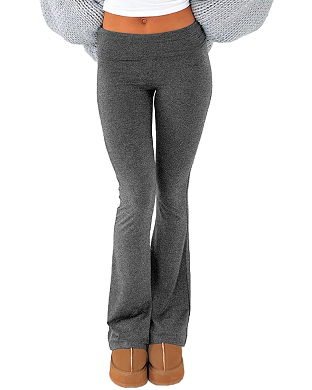 Flare Leggings for Women Skimss Dupes - Y2K Lounge Yoga PJ Pants Casual Pajama Slim Fit Fold Over Waist Sweatpants Sleepwear Dark Gray S