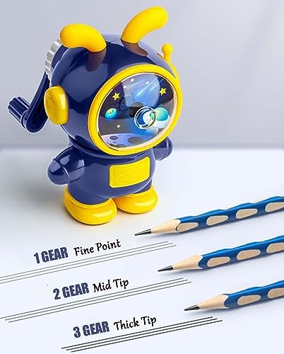 Pencil Sharpeners, 3 Gears Adjustable Colored Pencil Sharpener, Space Rabbit Shape High Capacity Shavings Tray, Manual Pencil Sharpener for Teachers, Artists, Engineers, Architects (Royal Blue)