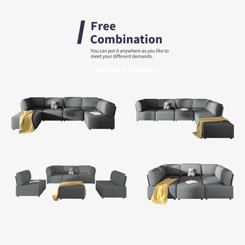 ZAFLY Modular Sectional Sofa Couch, U/L Shaped Couch with Oversized Seats, Ottoman, Convertible Modern Linen Fabric Reversible Chaise, Sofa Sleeper for Living Room, Apartment 120.4" W (Deep Gray)