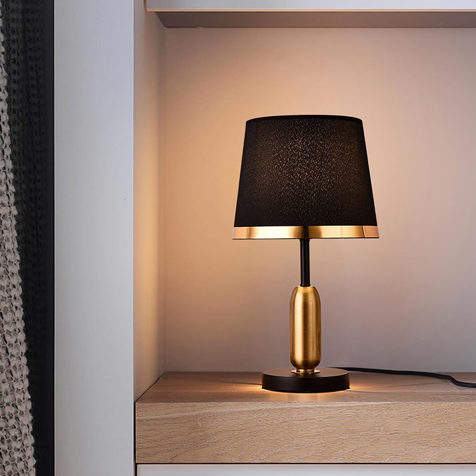 FIXCOR Modern Black Table Lamp Table Lamp for Living Room Black Cloth Lampshade with Metal Base Nightstand Lamp for Living Room, Home, Office Bedroom Reading Room Hotel